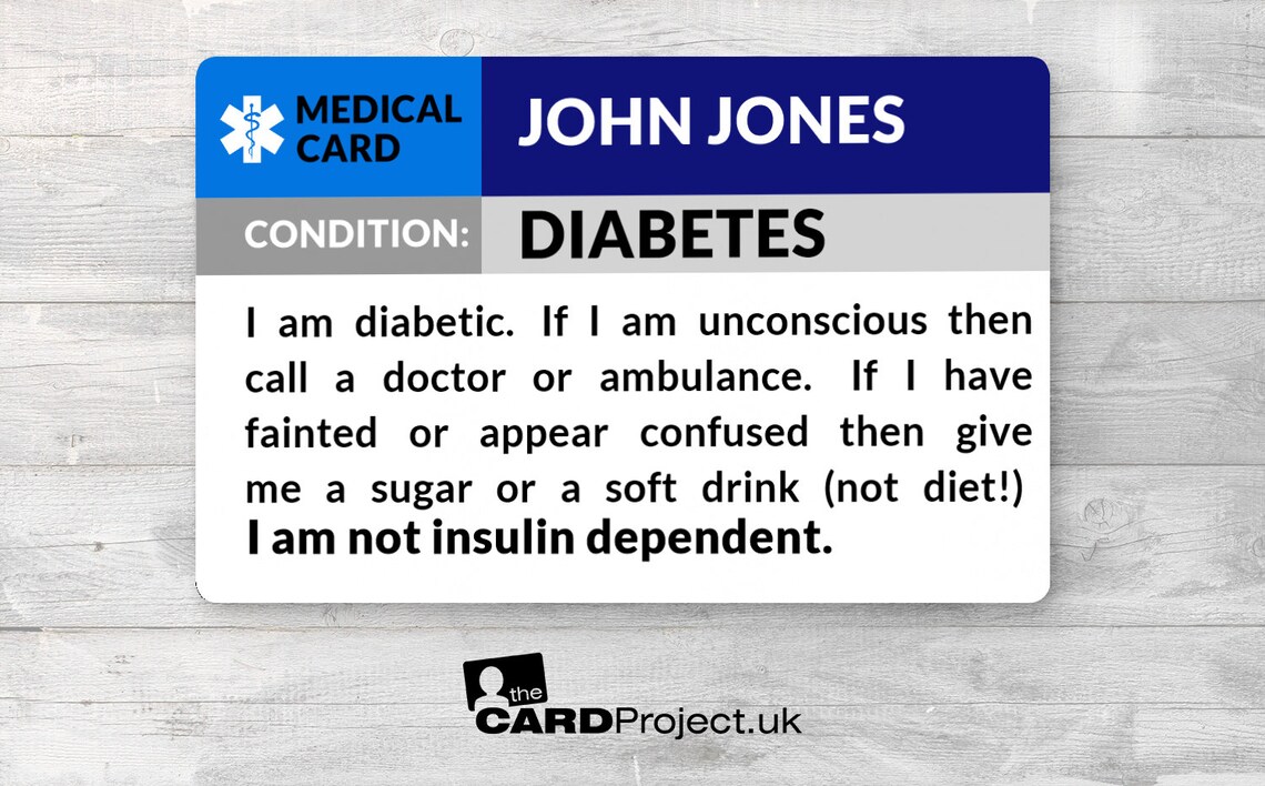 Diabetes Medical ID Card Diabetic Alert Badge - Etsy