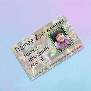 Zoo Keeper Photo ID Card, Kids Imagination and Play, Personalised ...