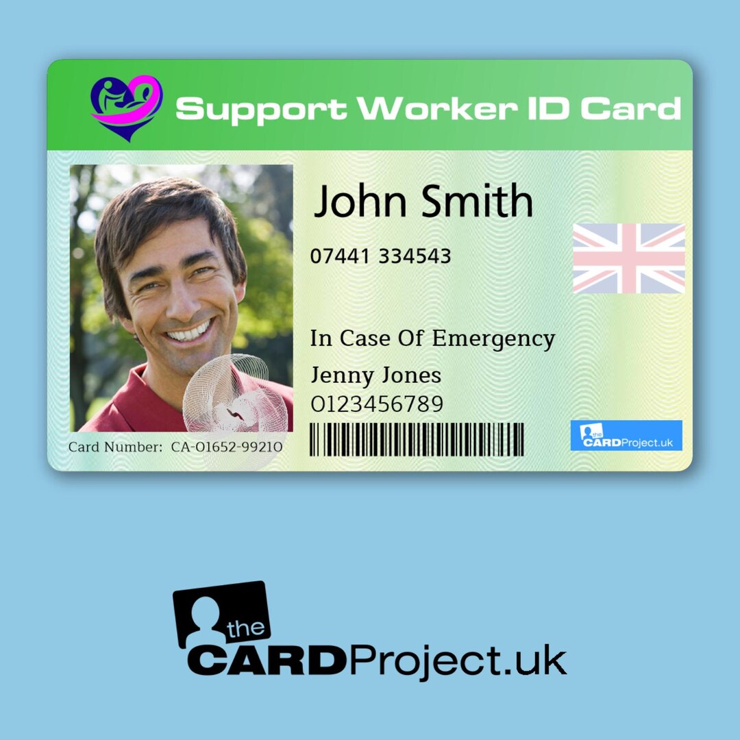 Personalised Support Worker ID Card With Emergency Contact Professional ...