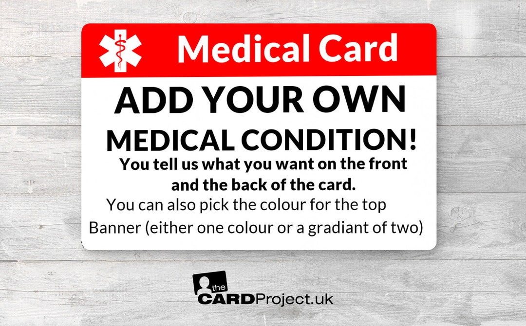 Custom Medical ID Cards for Any Health Condition, Create Your Own Text ...
