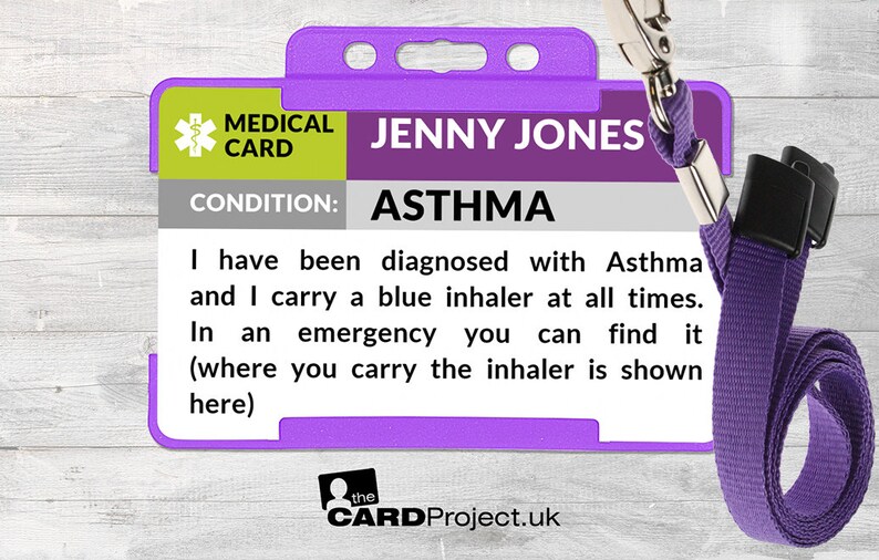 Asthma Medical ID Card Personalised in Case of Emergency - Etsy