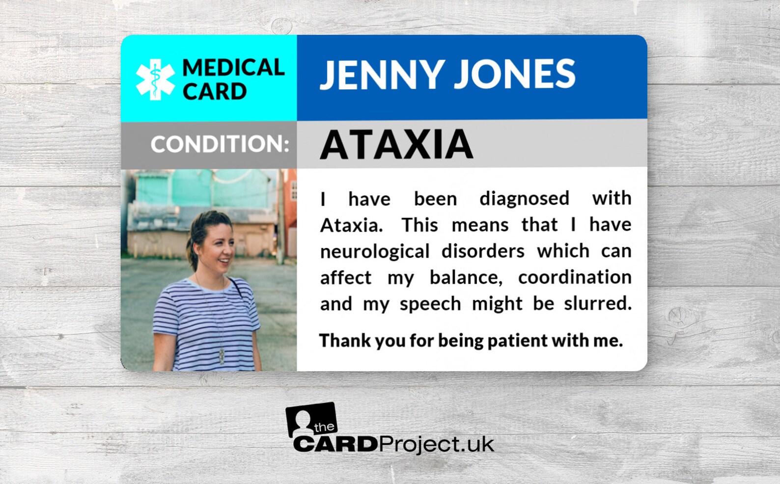 Ataxia Photo Medical ID Card Personalised in Case of Emergency Contact ...