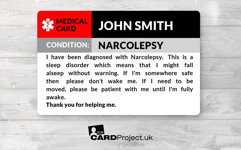 Narcolepsy Awareness Medical ID Alert Card, Sleep Disorder and ...