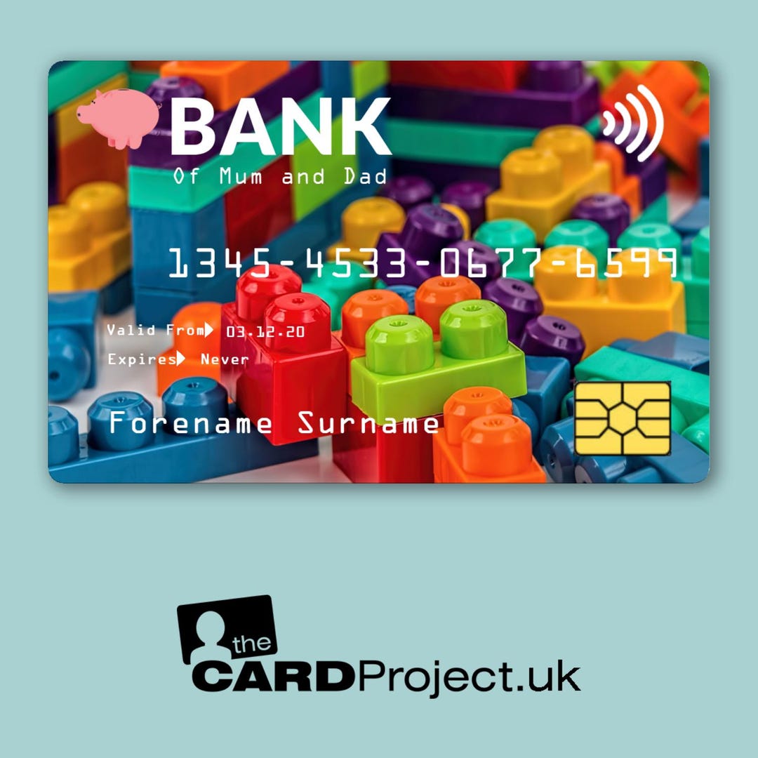 Childs Credit Card, Building Blocks Design, Novelty Play Time Money for ...