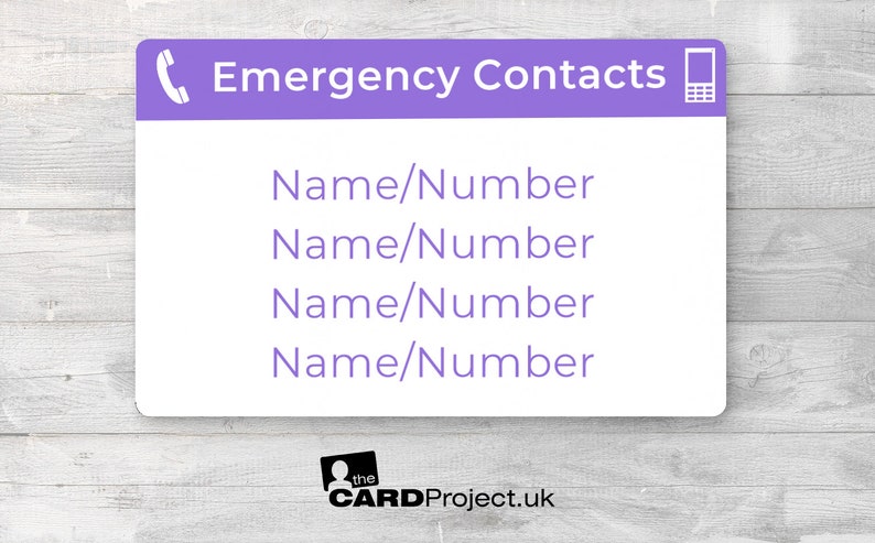 Emergency Contact Card ICE Names and Phone Numbers for - Etsy UK