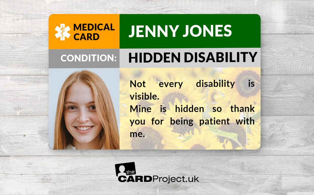 Hidden Disability Awareness Sunflower Photo Medical ID Alert Card - Etsy