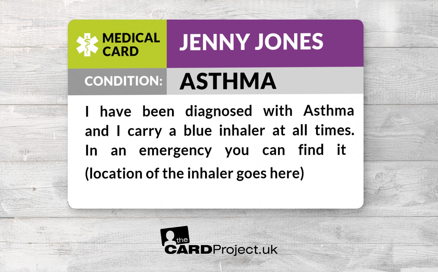 Asthma Medical ID Card Personalised in Case of Emergency - Etsy