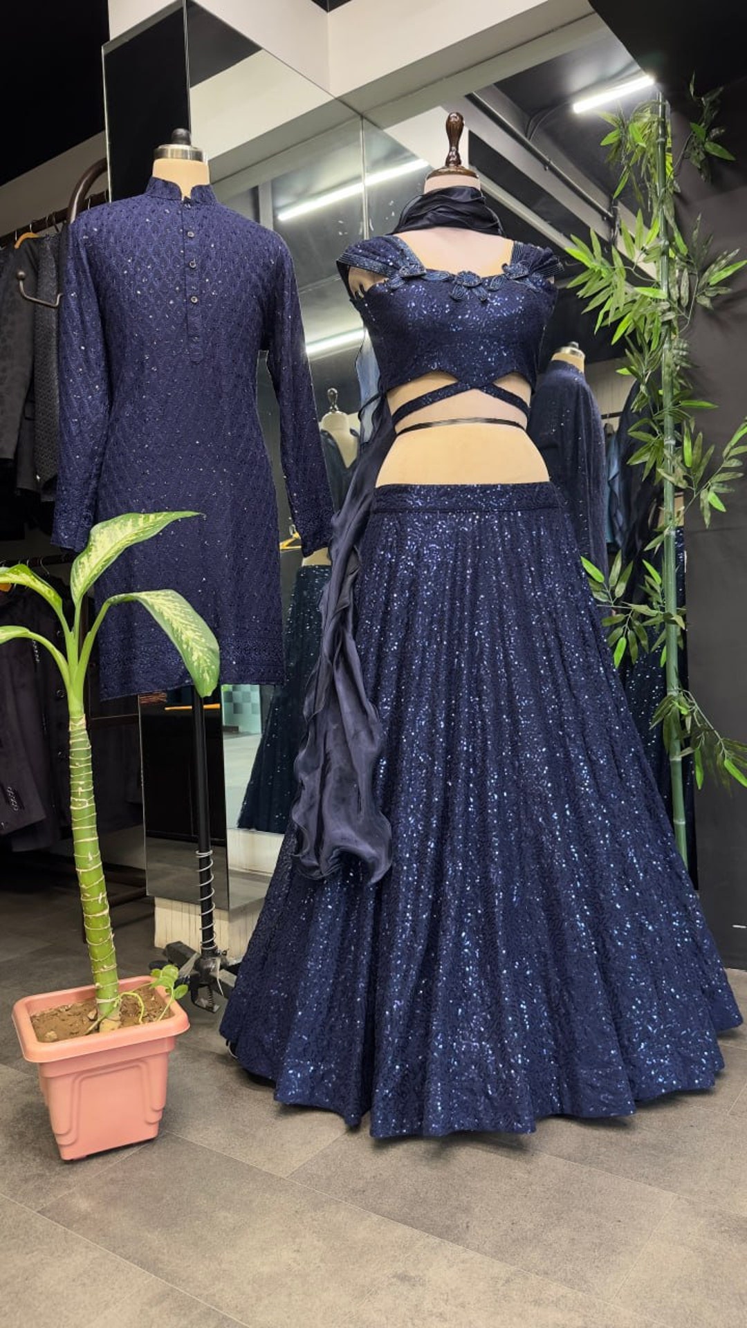 Beautiful Navy Blue Outfits Combo Set Lehenga Choli With Reception ...