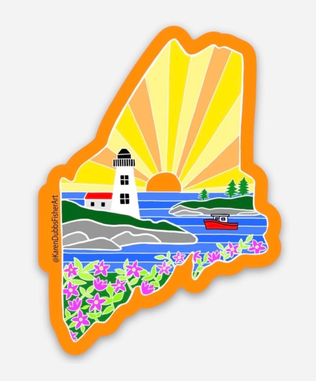 Sticker, State of Maine Sticker, State of Maine, Lighthouse, Sunburst ...