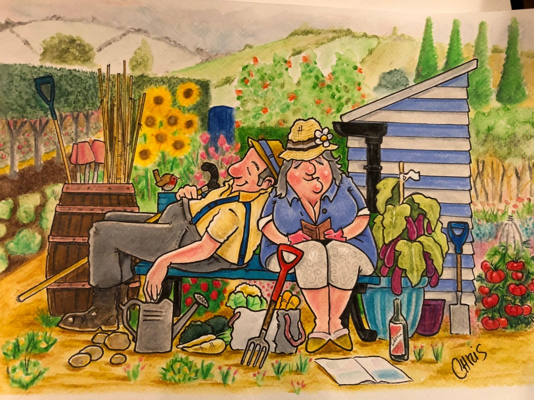 Afternoon Snooze Greeting Card, Gardening Art by Christopher Stockley ...