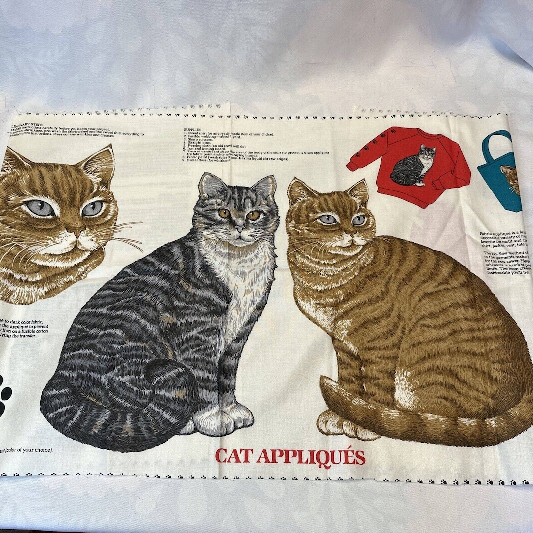 Vintage Hallmark Fabric Appliques Panel Cats Tabby Orange 4 Designs ...