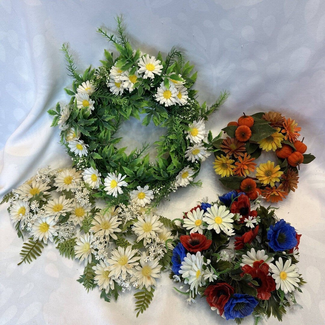 Vintage Plastic Artificial Flowers Candle Rings Lot of 5 Greenery Craft ...