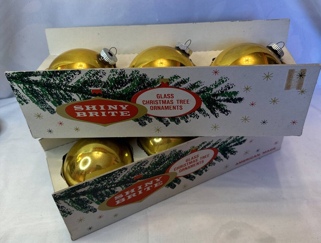 Vintage Christmas Gold SHINY BRITE Christmas Ornaments Bulbs LOT of 2 ...