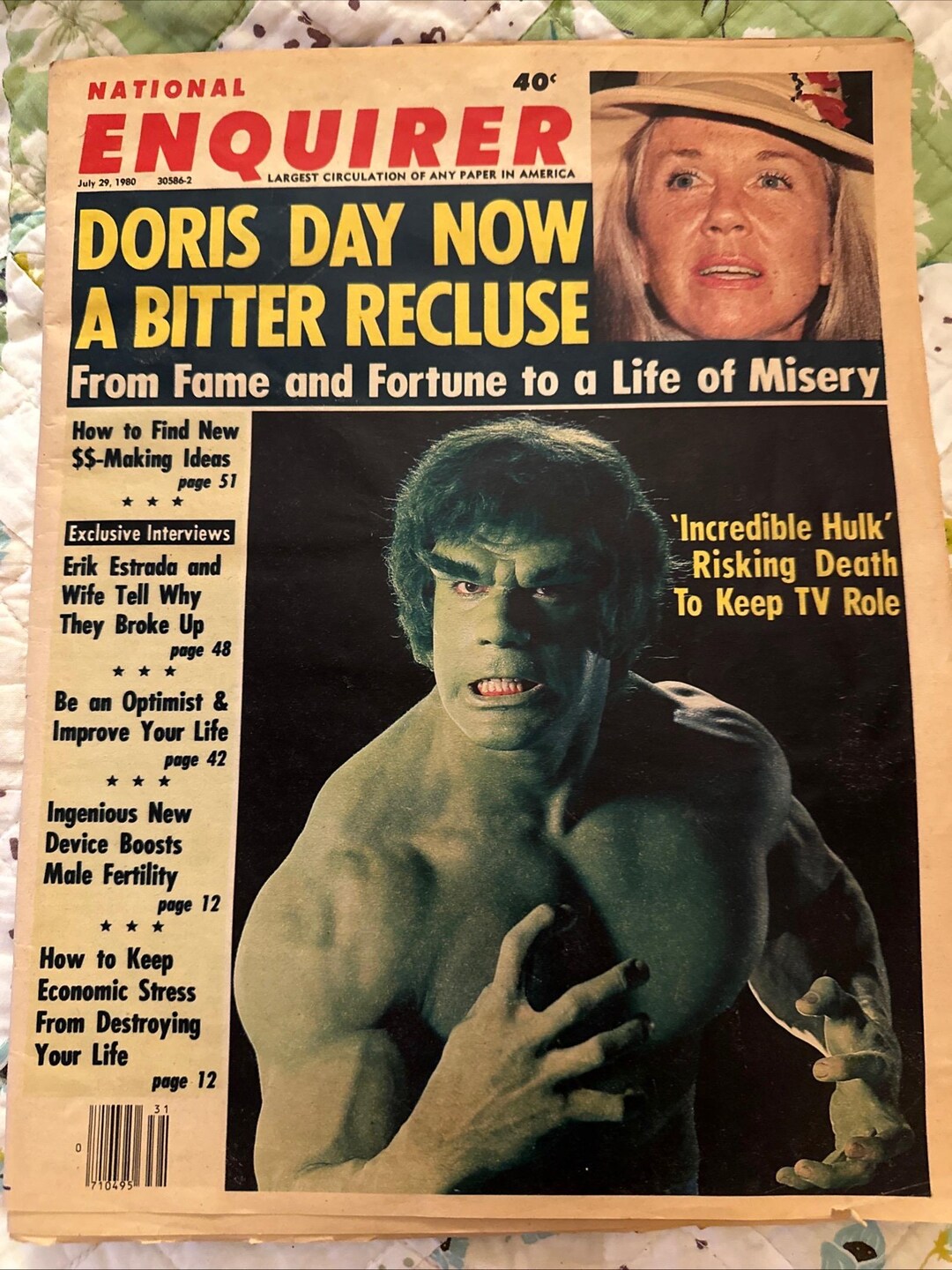 National Enquirer Lou Ferrigno Hulk, Doris Day 1980 Marvel Comics - Etsy