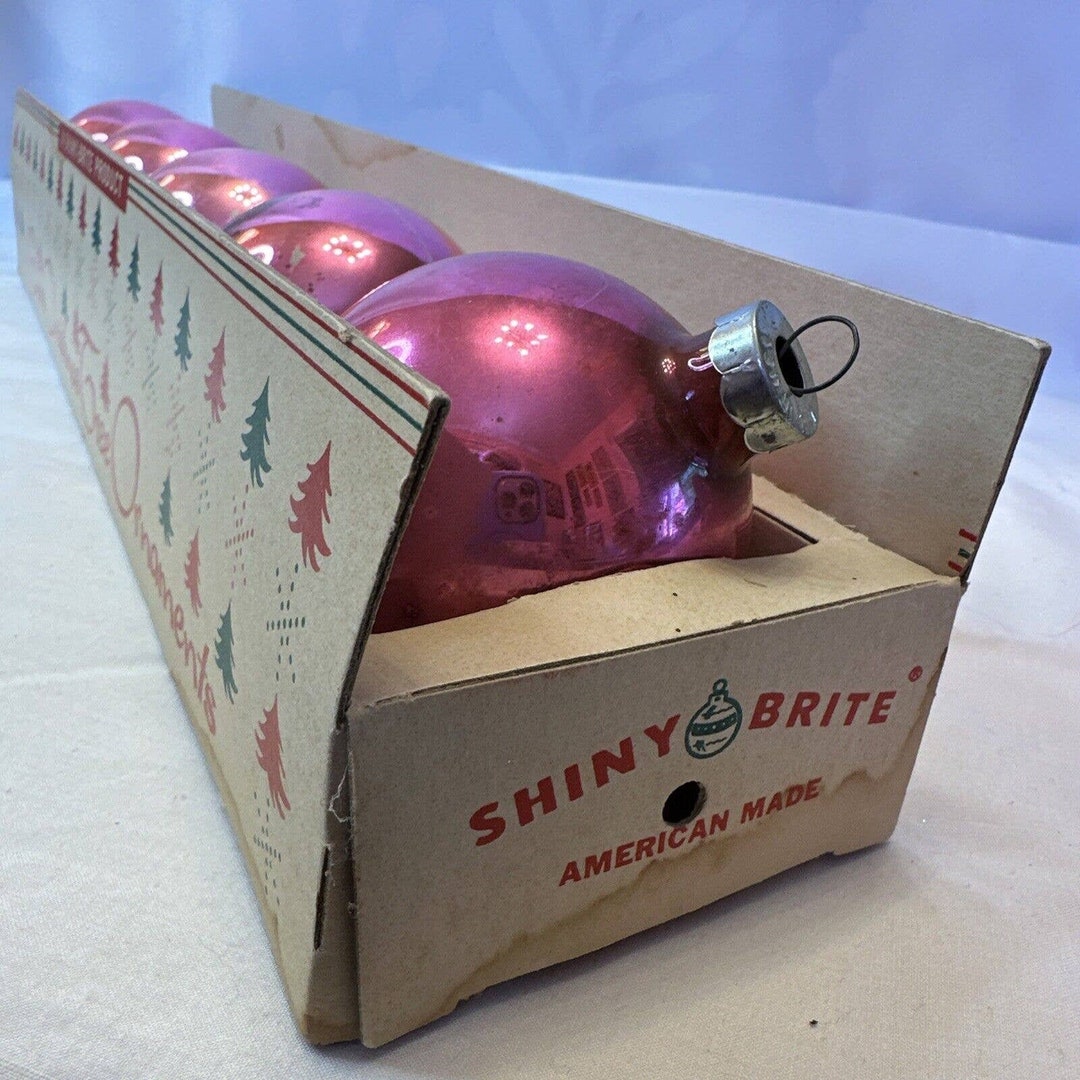Vintage Christmas PINK Shiny Brite Bulbs Balls Sleeve 5 Bulbs Mercury ...