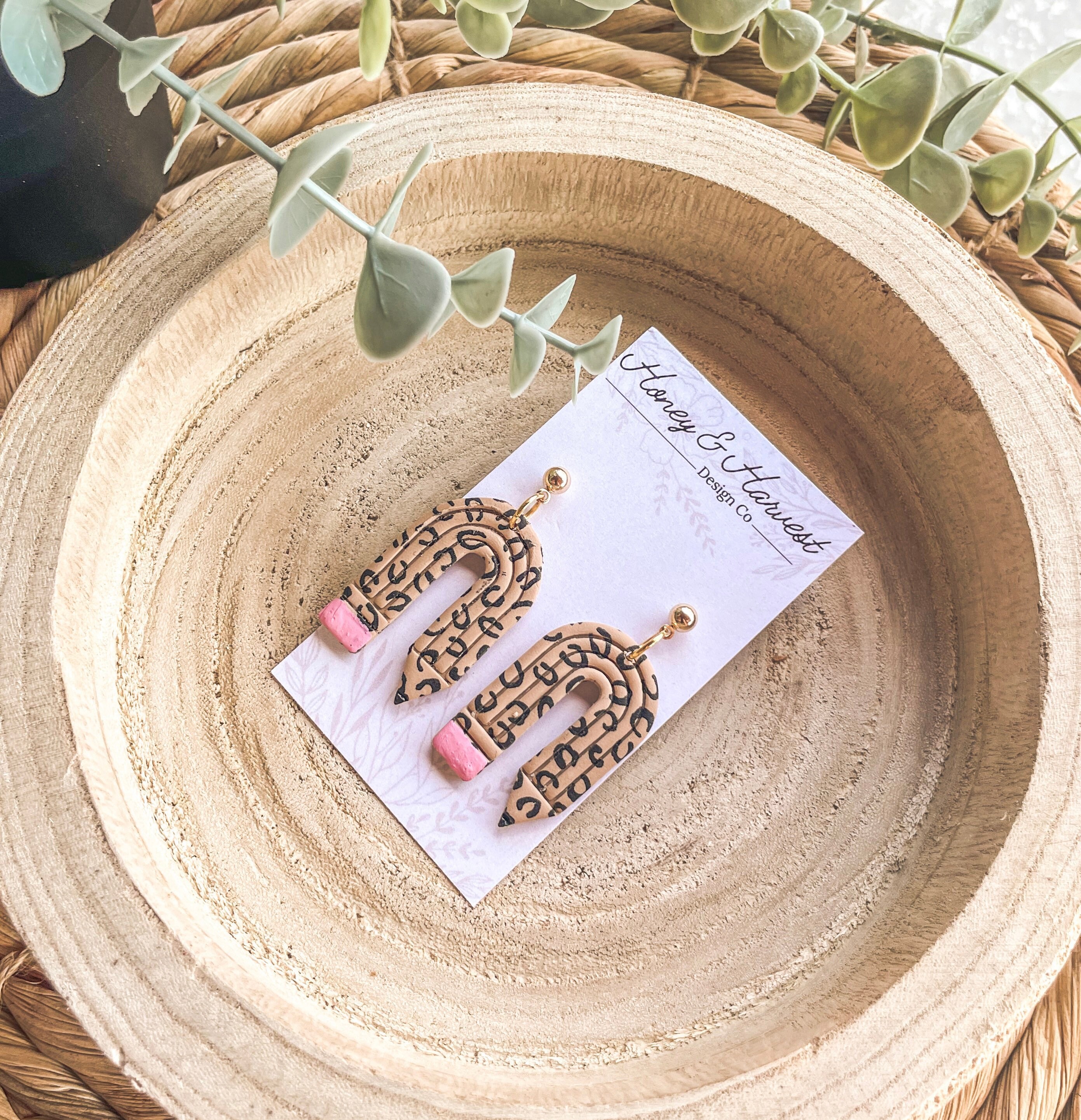 Cheetah Print Pencil Arch Teacher Polymer Clay Earrings - Etsy