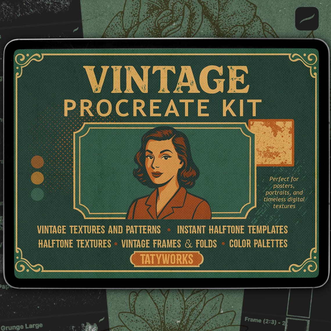 Procreate Vintage Brush Bundle – Retro Textures, Halftones, Frames ...