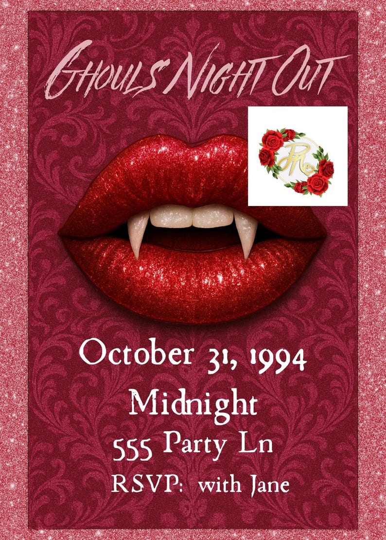 Glam Vampire Halloween Invitation – Red Lips, Girls Night Out (editable ...