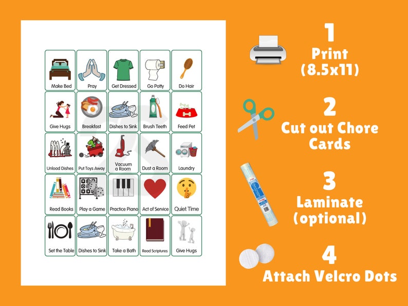 Kids Daily Chore Chart | Printable | Velcro Cards | Children's ...