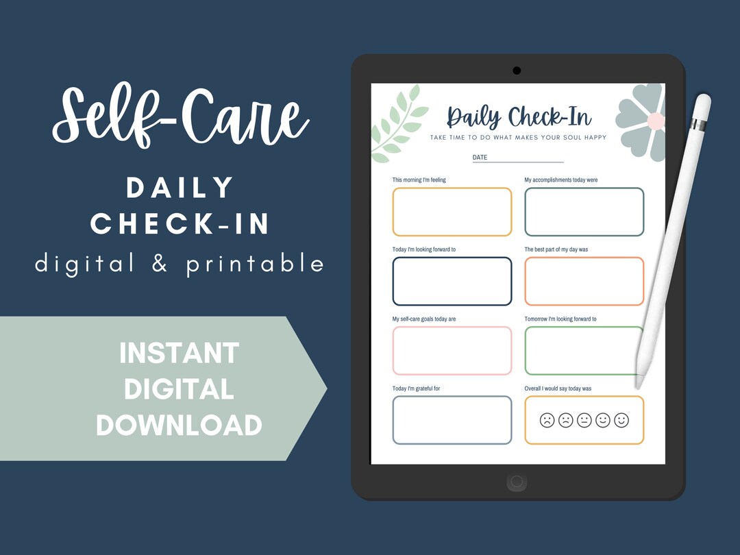 Self-care Daily Check-in | Digital Download | 8.5x11 Printable Journal ...