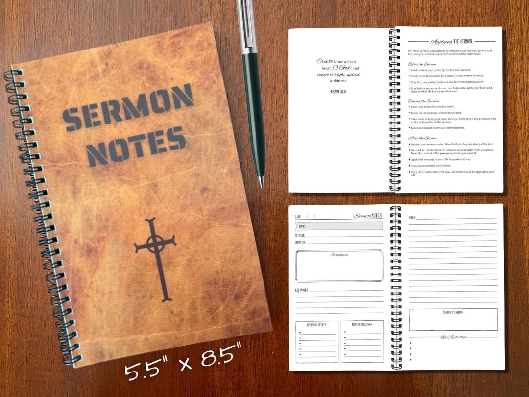 Men's 52 Week Sermon Notes Journal | Guided Sermon Notebook | Gift for ...