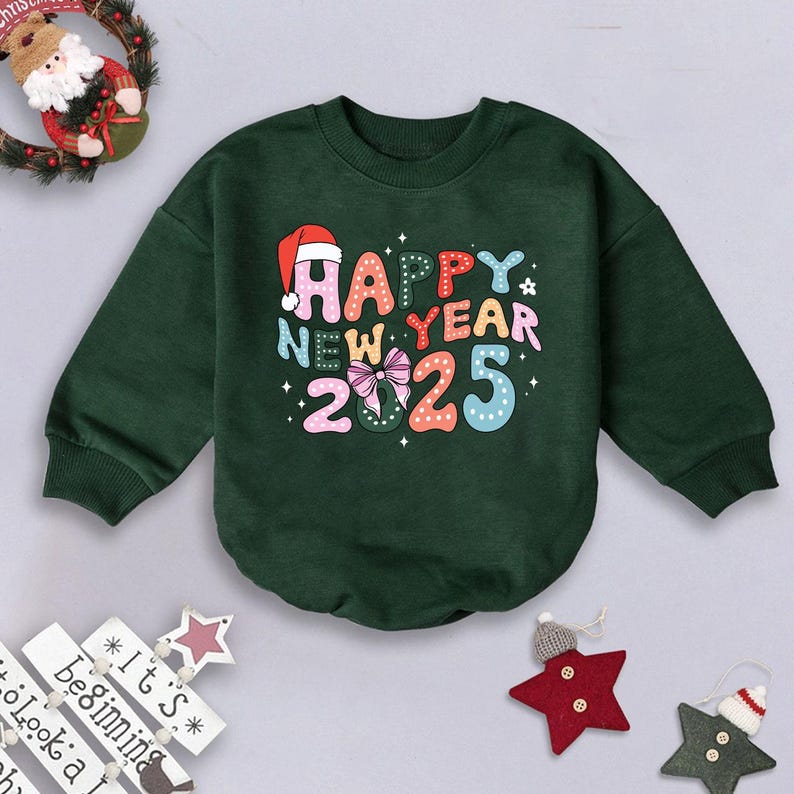 Retro 'Happy New Year 2025' Baby Romper Sweatshirt - Etsy Nederland