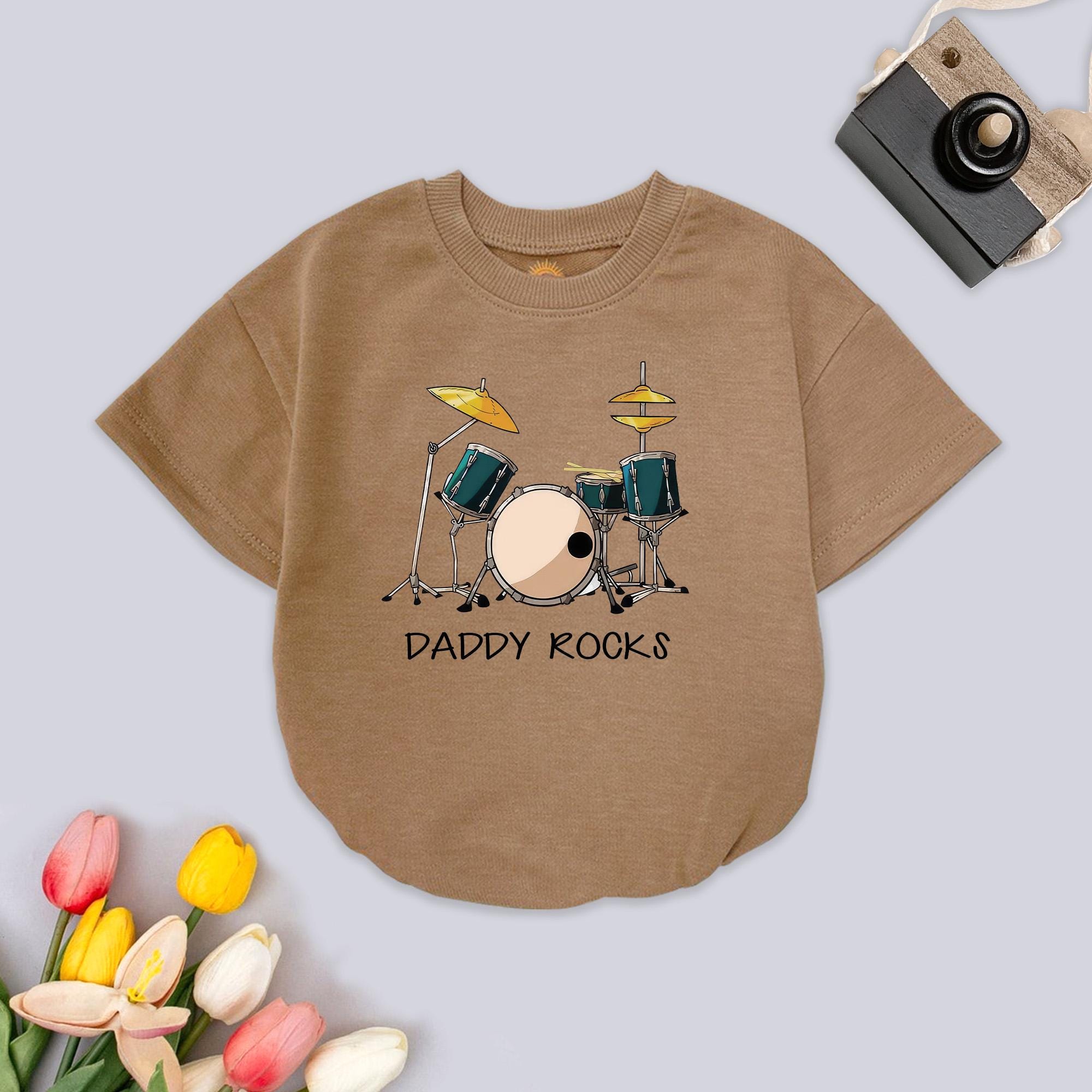 Daddy Rocks Baby Romper Sweatshirt, Funny Music Baby Outfit, Drummer ...