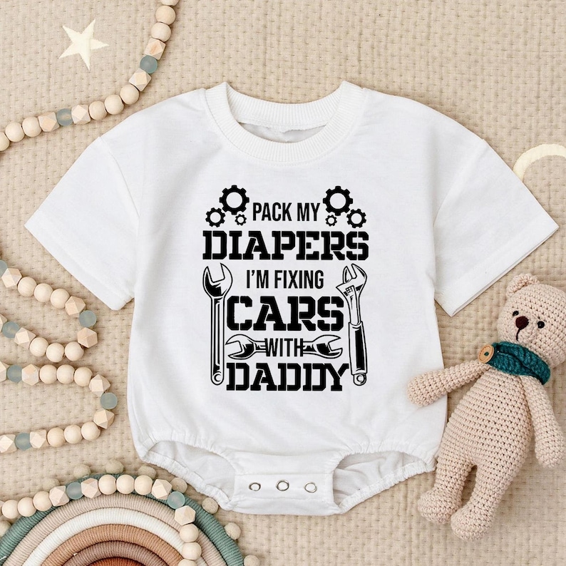 Fixing Cars Romper Sweatshirt, Pack My Diapers Baby Boy Outfit, Daddy ...