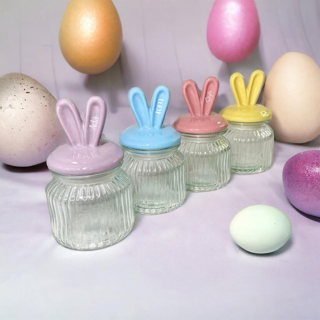 Easter Bunny Rabbit Jar, Bunny Ears Glass Jar, Chocolate Jar, Sweets ...