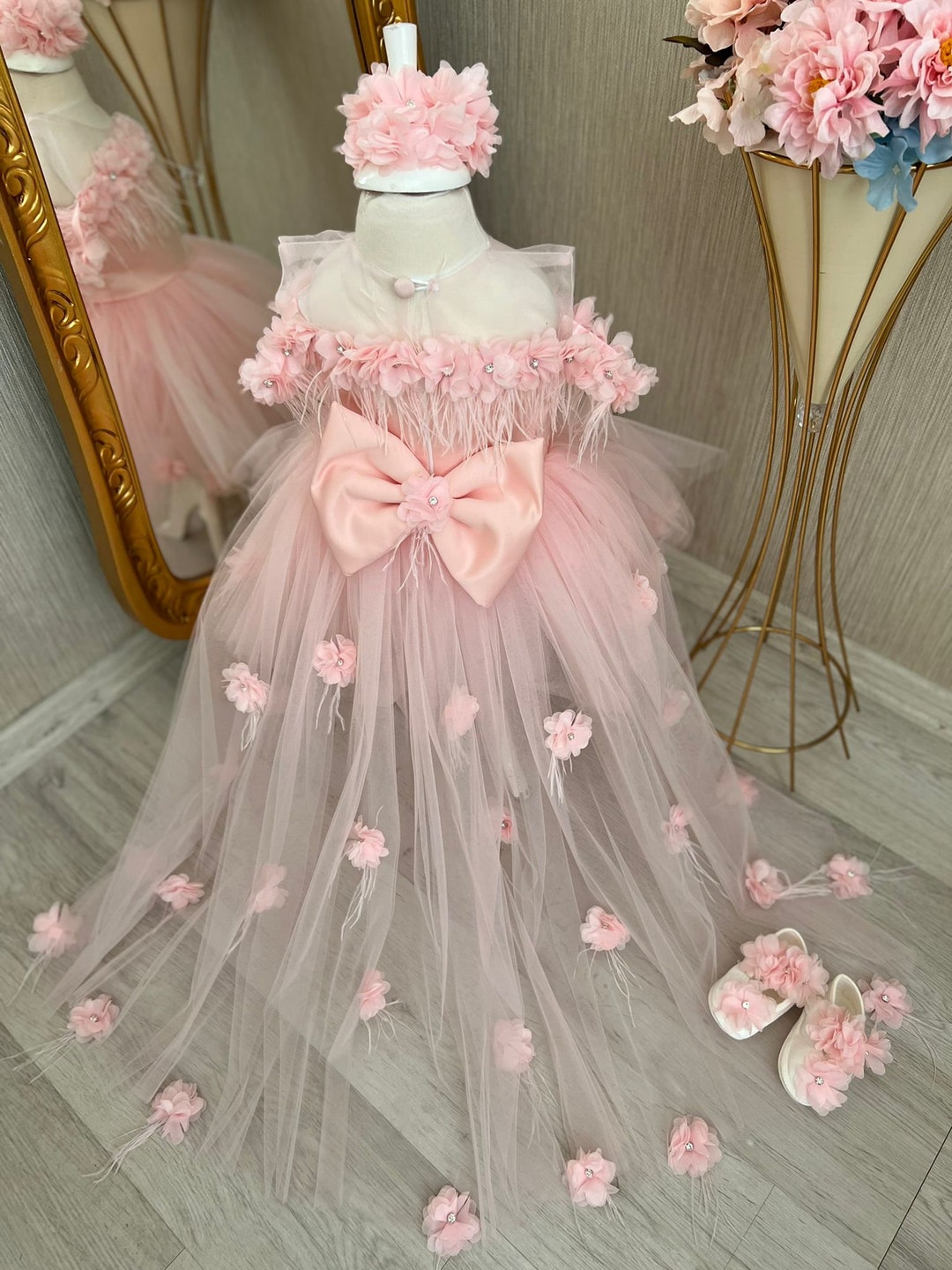 Pink Baby Girl Tulle Dress, Baby Flower Girl Dress, Pink Wedding Dress ...