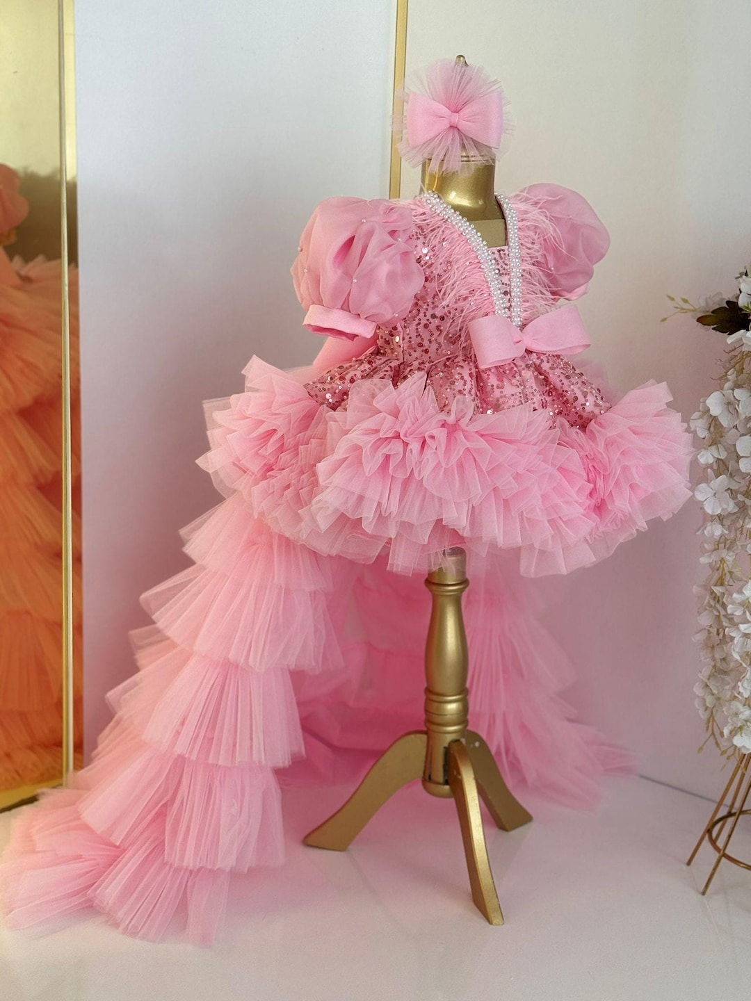 Pink Princess Dress With Train,pink Toddler Pageant Dress,tulle ...