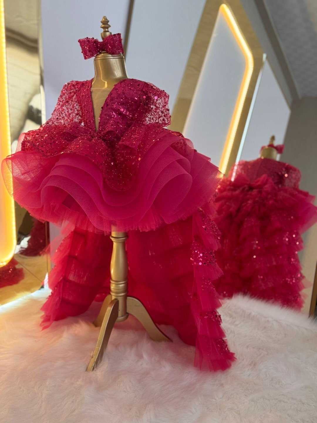 Pink Tulle Toddler Prom Dress With Train, Pink Princess Dress, Toddler ...