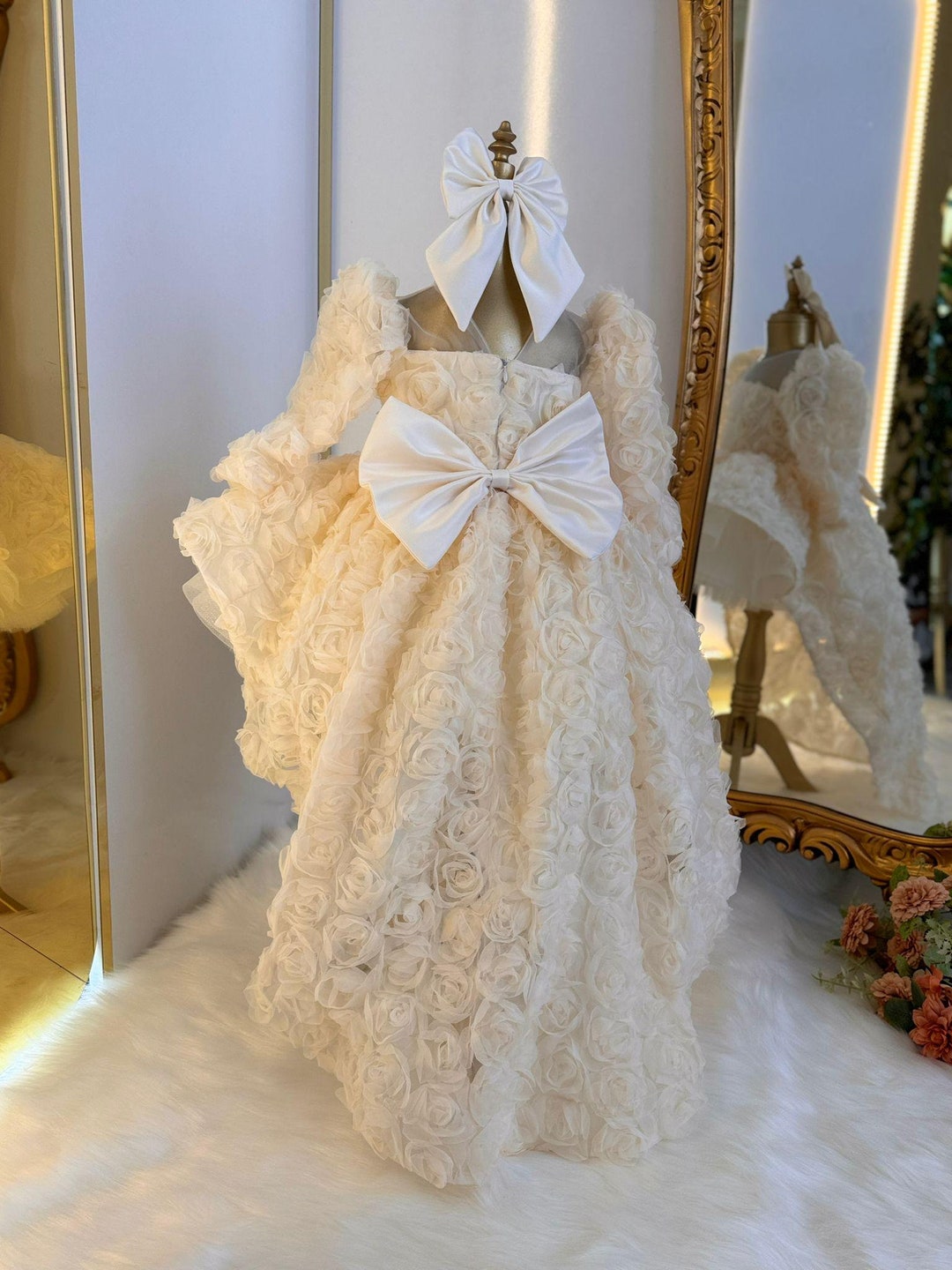 White Baby Girl Princess Dress With Train, White Toddler Prom Dress ...