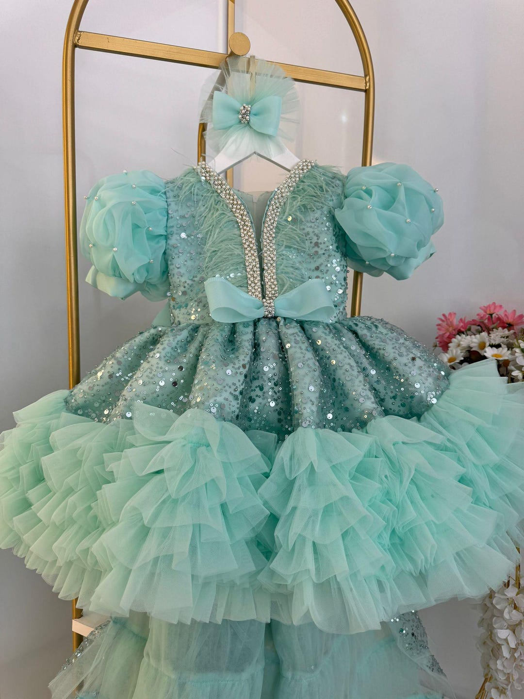 Blue Baby Girl Prom Dress With Train, Toddler Princess Dress for ...
