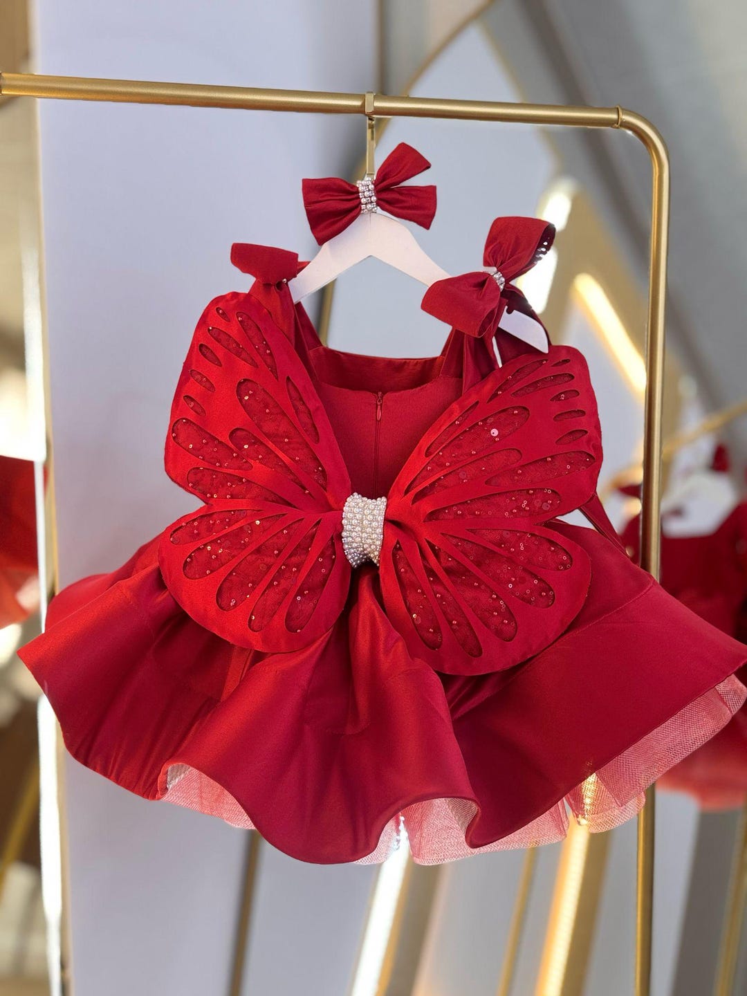 Red Butterfly Baby Girl Dress, Red Baby Girl Dress, Girl Puffy Dress ...