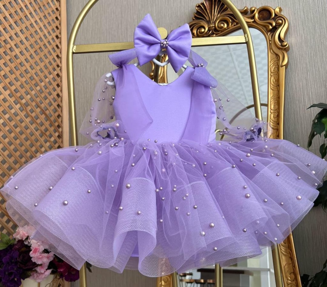 Sequined Purple Baby Dress With Ribbon, Tutu First Birthday Dress ...