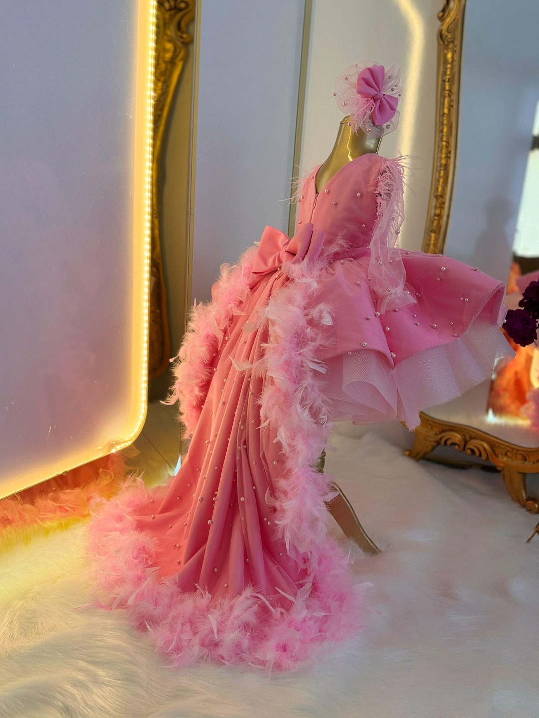 Pink Baby Princess Dress With Long Tail, Pink Toddler Dress, Toddler ...