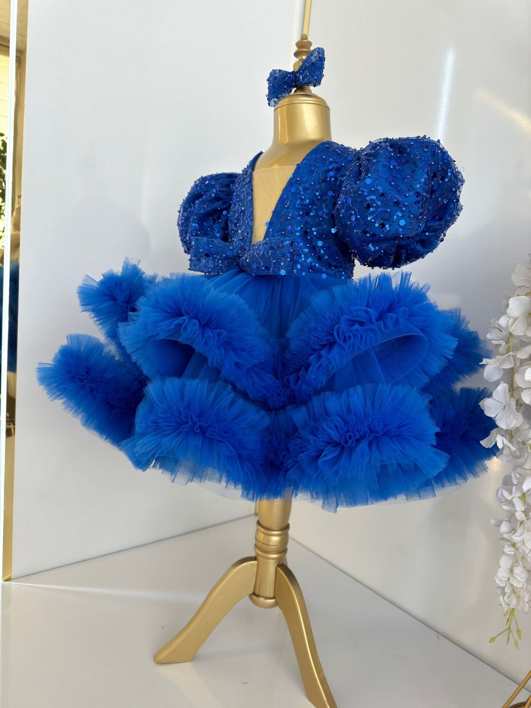Blue Puffy Baby Girl Dress, Infant Pageant Dress, Baby Girl Pageant ...