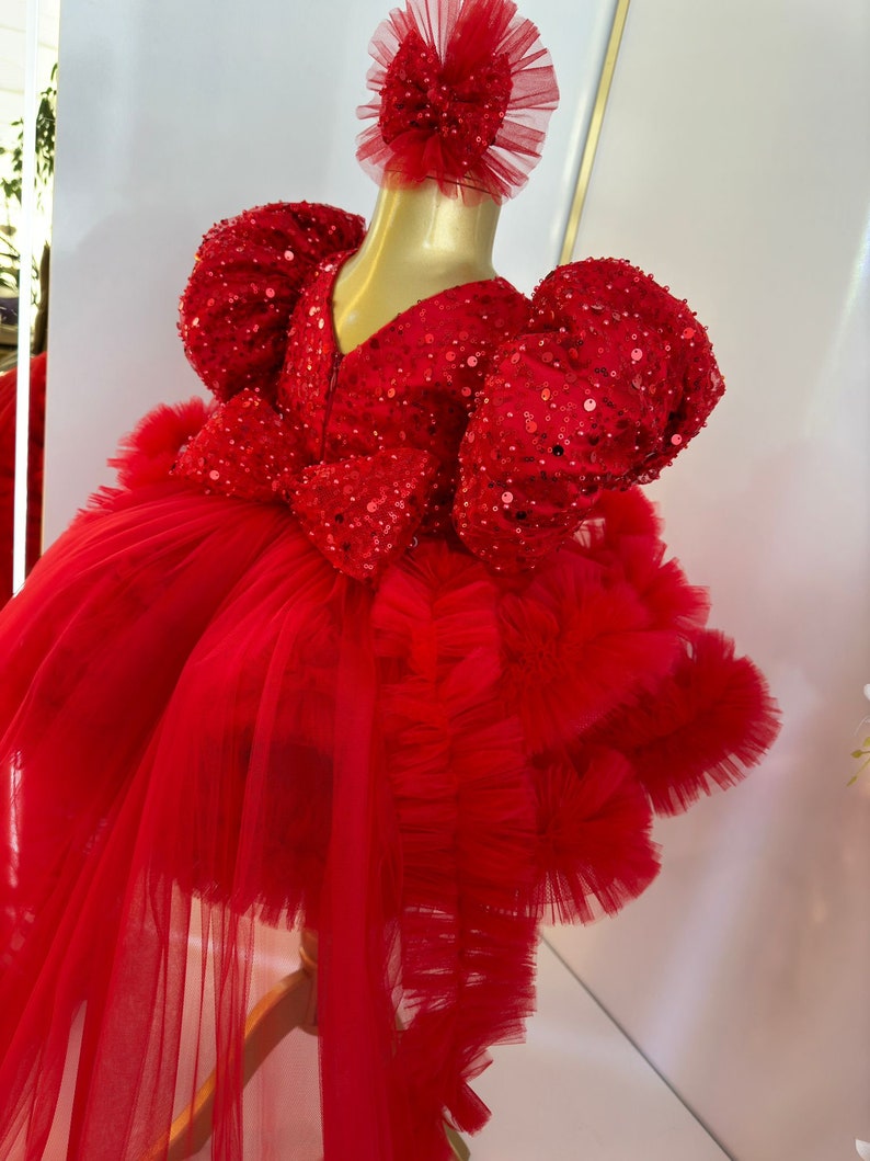 Red Toddler Prom Dress With Train, Puffy Girl Dress, Kids Prom Dress ...