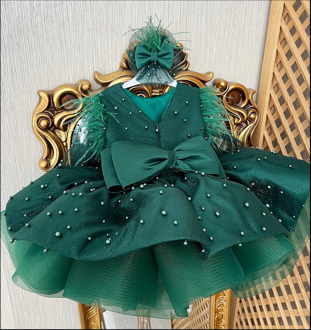 Green Baby Holiday Dress, Baby Fancy Girl Dress, Baby Girl Puffy Dress ...