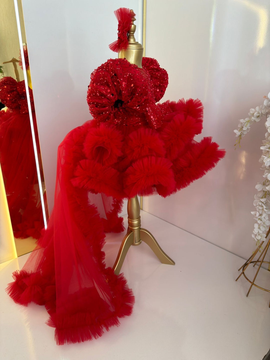 Red Toddler Prom Dress With Train, Puffy Girl Dress, Kids Prom Dress ...