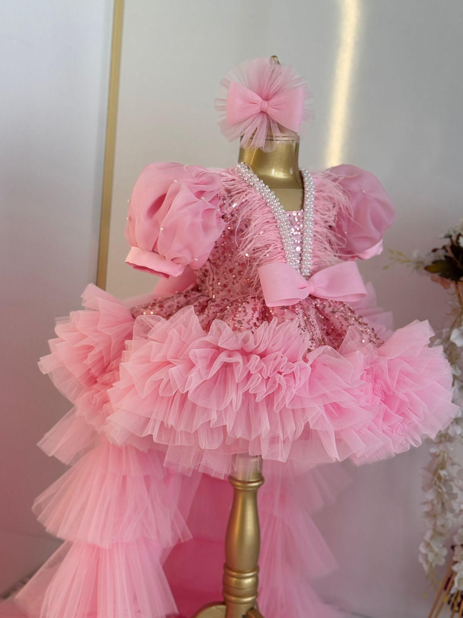Pink Princess Dress With Train,pink Toddler Pageant Dress,tulle ...