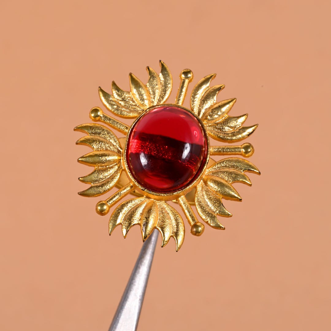Victorian Gothic Ruby Red Glass Ring | Antique Gold Adjustable Band ...