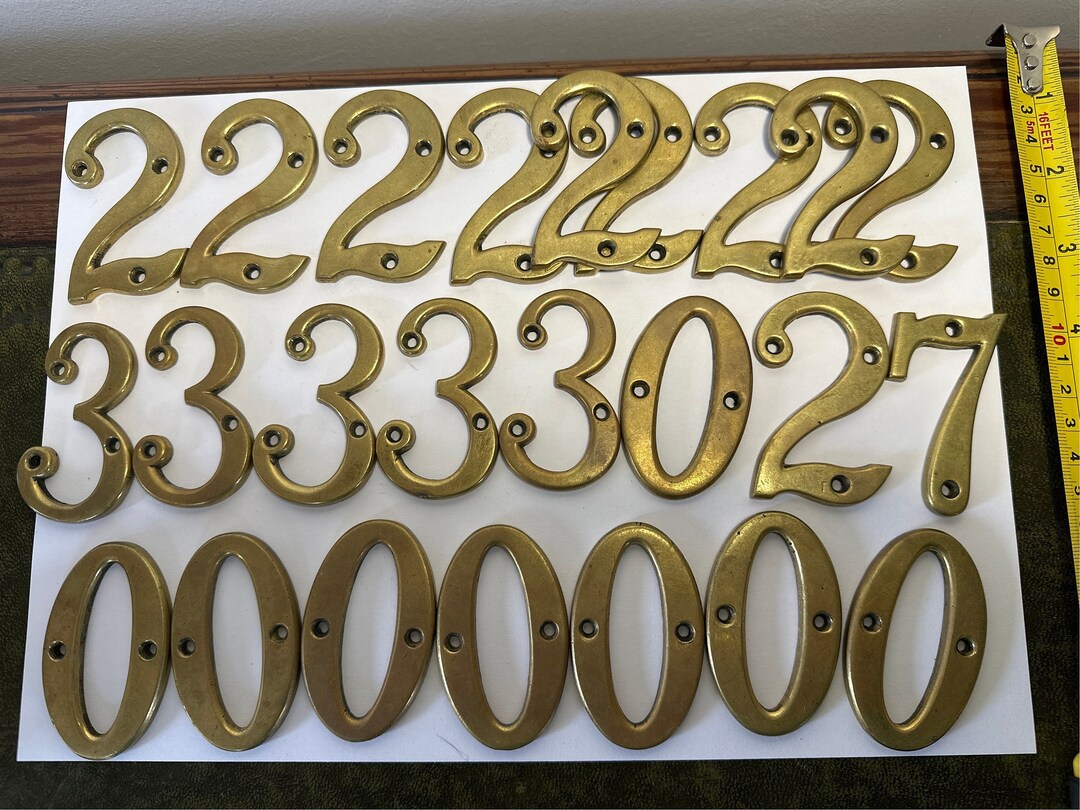 24 X VINTAGE BRASS NUMBERS Heavy Numbers Almost 7cm Tall Originally ...