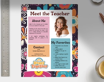 Customizable Meet the Teacher Flyer Groovy Flowers Canva Template for ...