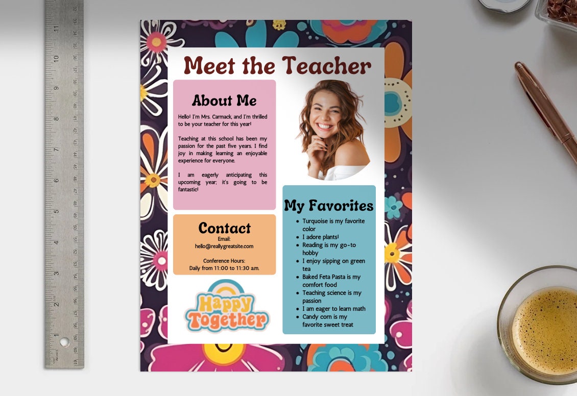 Customizable Meet the Teacher Flyer - Groovy Flowers Canva Template for ...