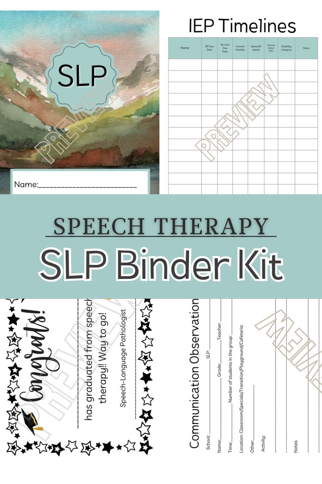 PDF Printable Watercolor Mountain School SLP Binder Kit - Etsy