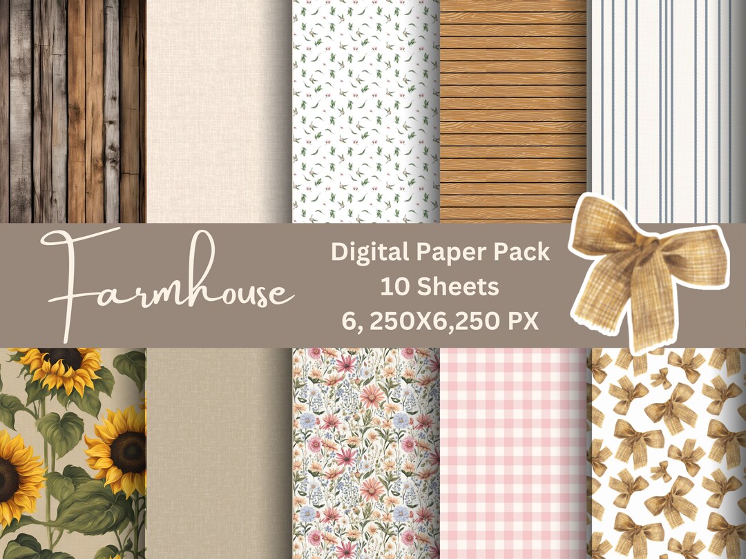 Farmhouse Rustic Digital Paper Pack - 10 Designs - Etsy