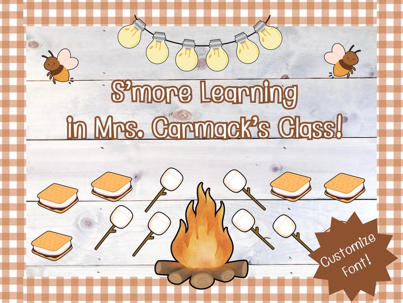 Camping Classroom Bulletin Board Set: S'mores Theme, Customizable Font ...