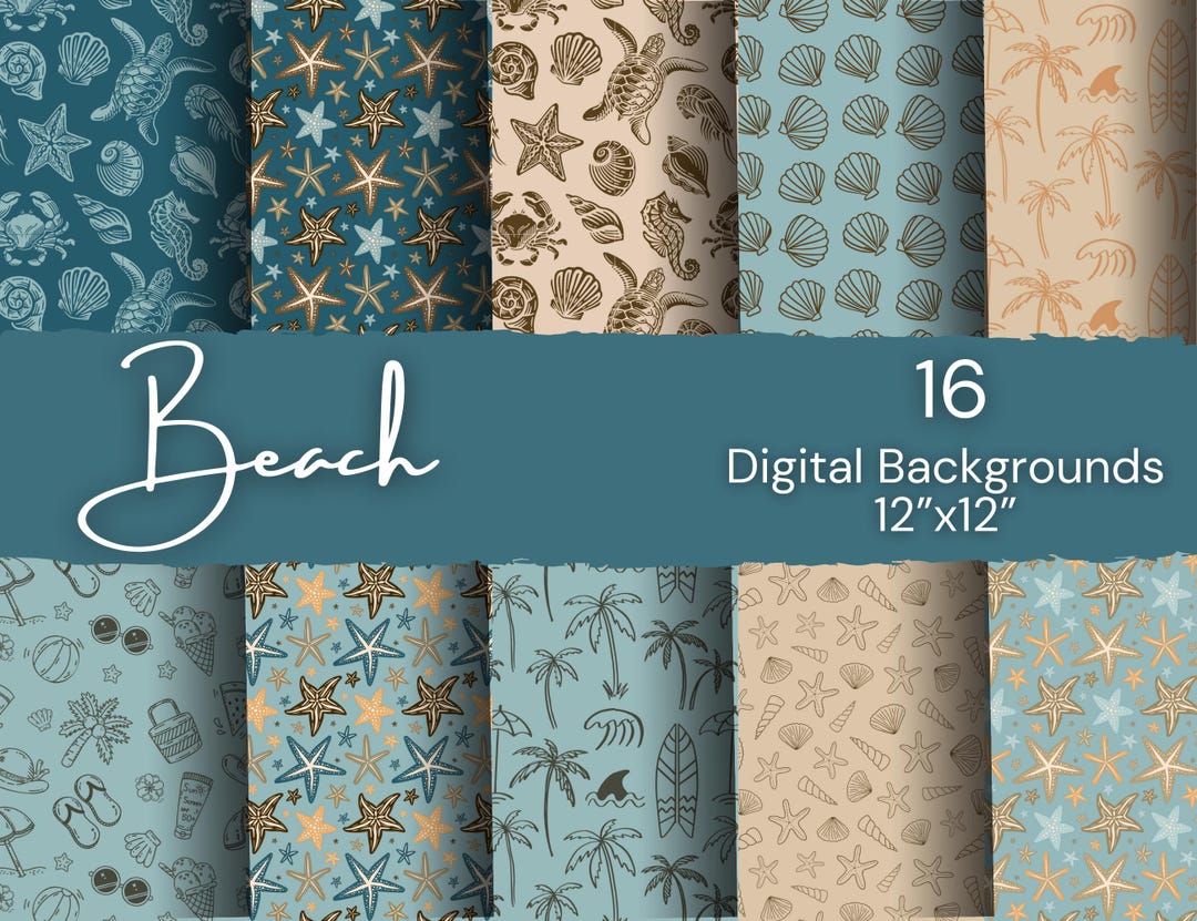 Coastal Beach Digital Paper Pack - 16 Beach Patterns - Ocean ...